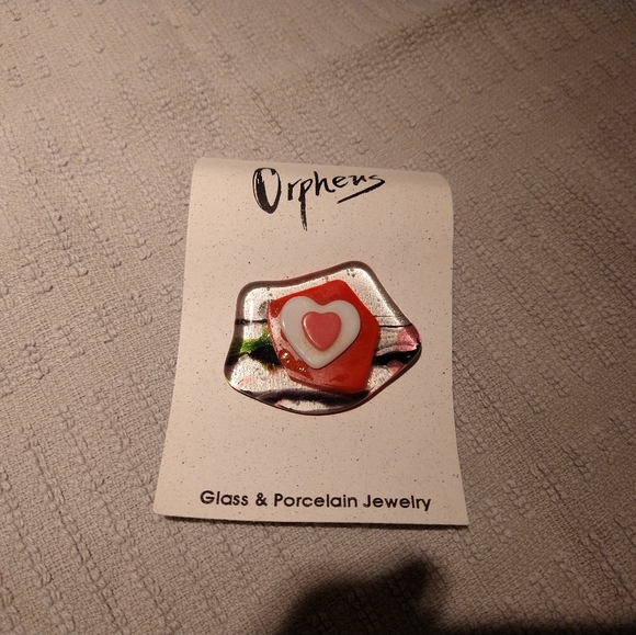 Orpheus | Jewelry | Orpheus Heart Glass Porcelain Pin Brooch Nwt | Poshmark